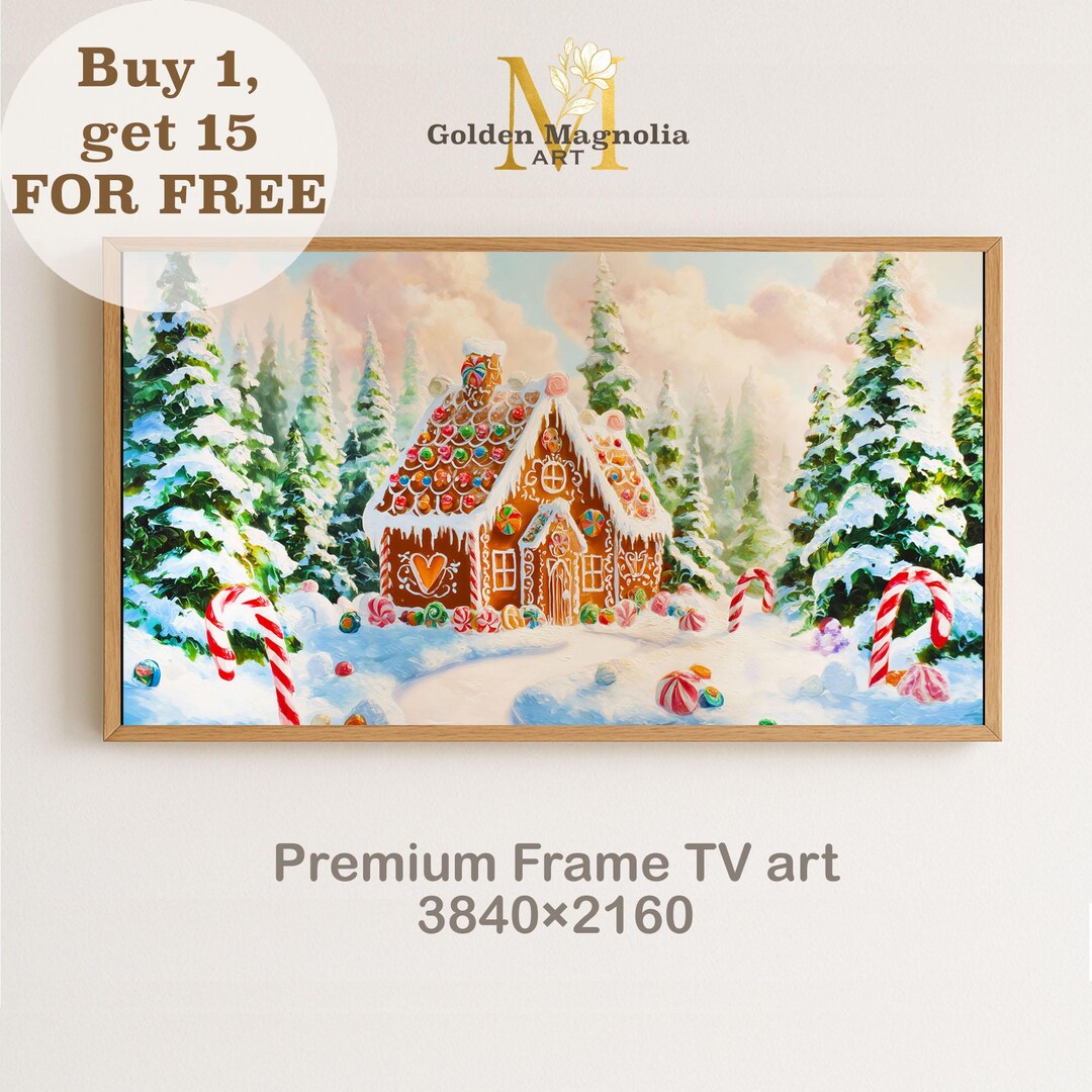 Gingerbread House Christmas Frame TV Art: Snowy Winter Village (digital ...