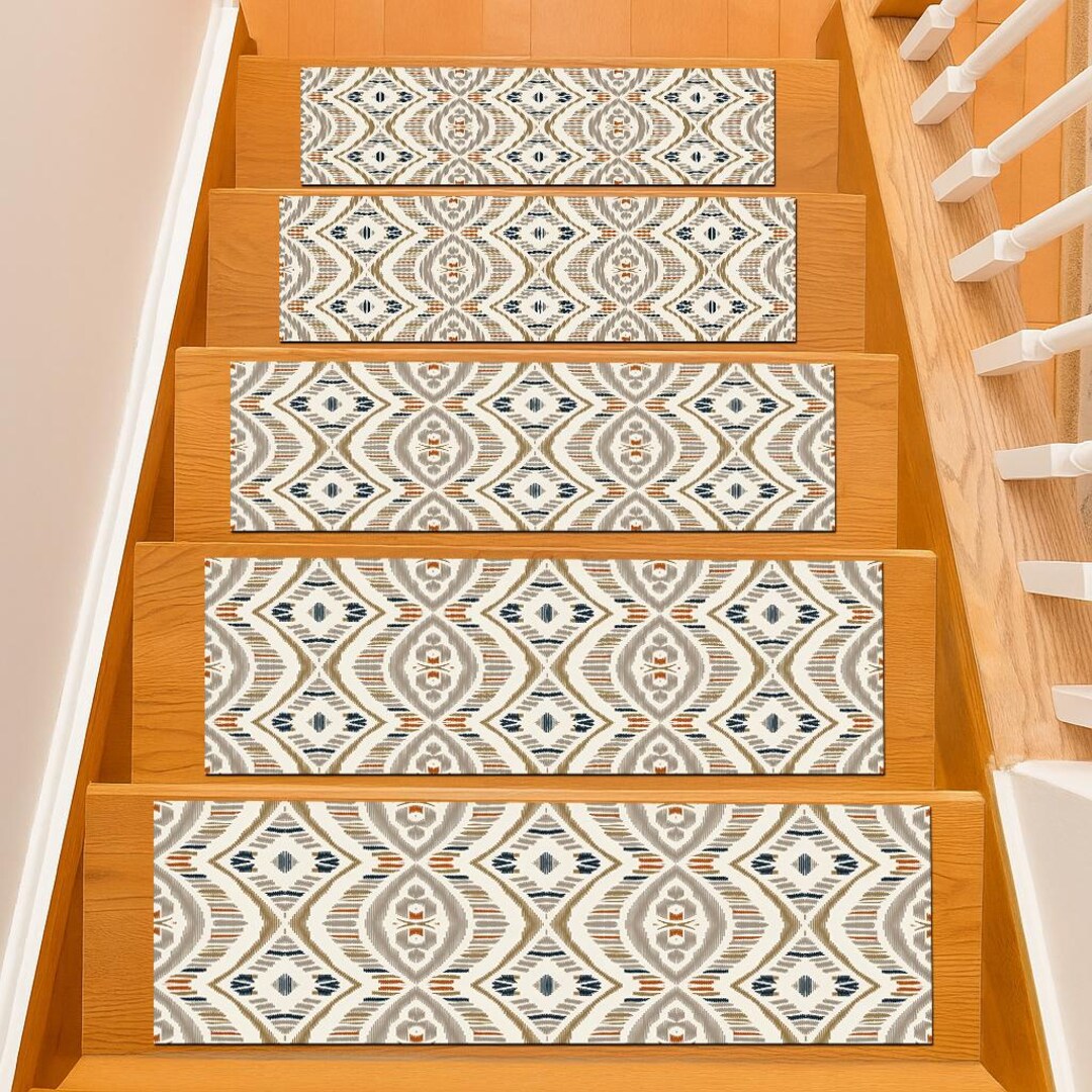 Boho Stair Treads, Tribal Pattern Step Mats, Rustic Stair Runners ...