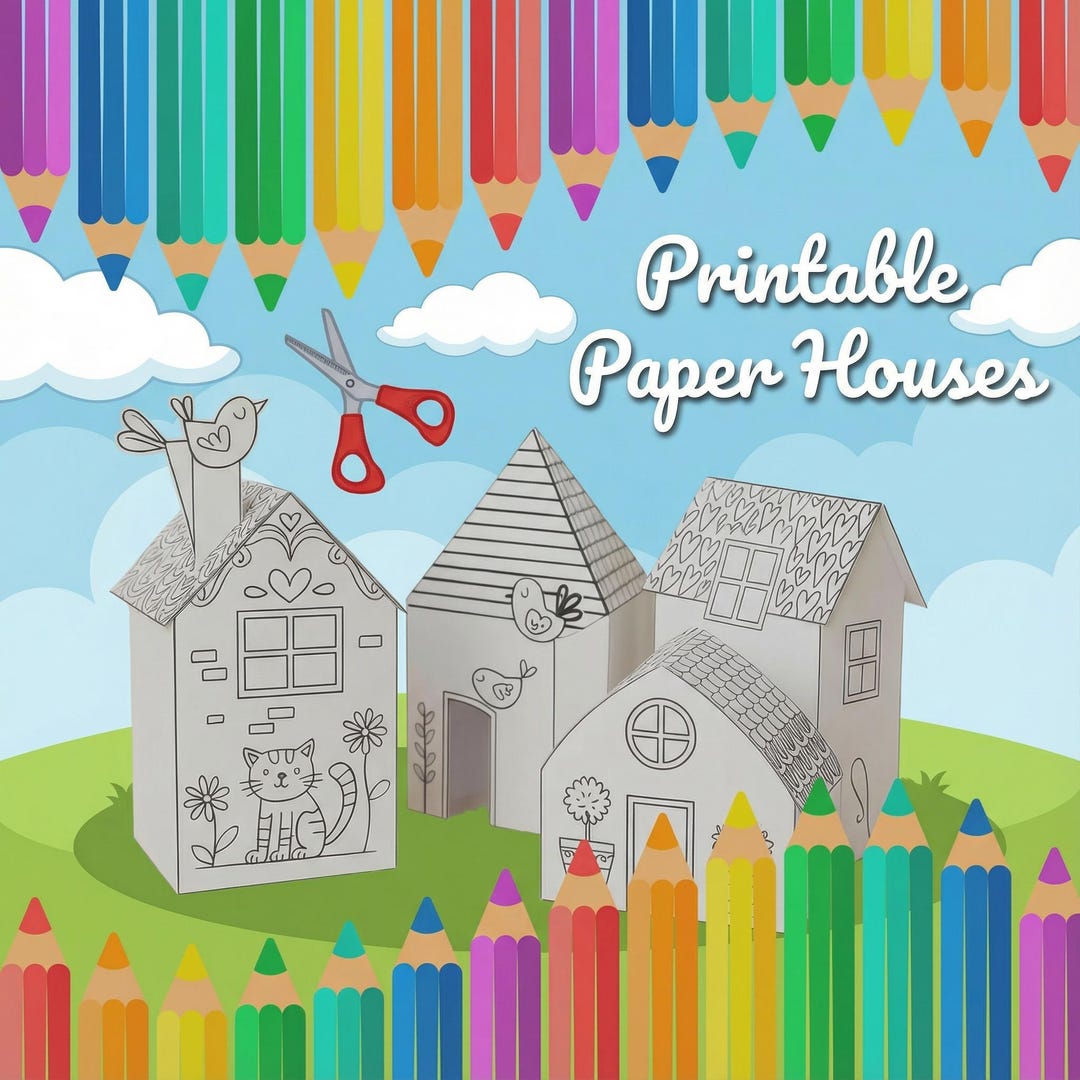 Printable Paper Houses for Kids • 3D Coloring Craft Templates • Cut and ...