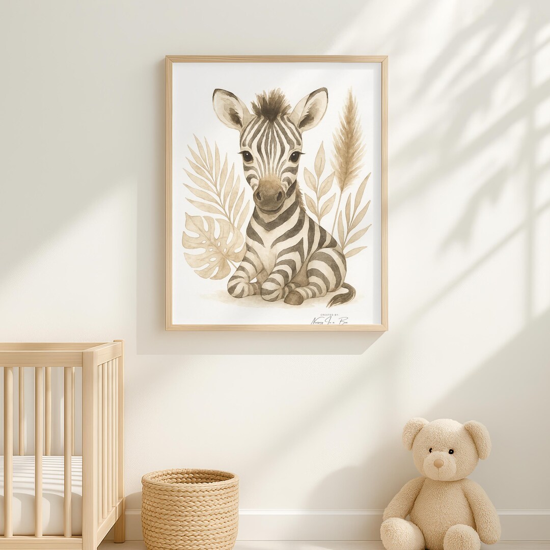Baby Zebra Boho Watercolor Print | Safari Nursery Wall Art A2 A3 A4 ...