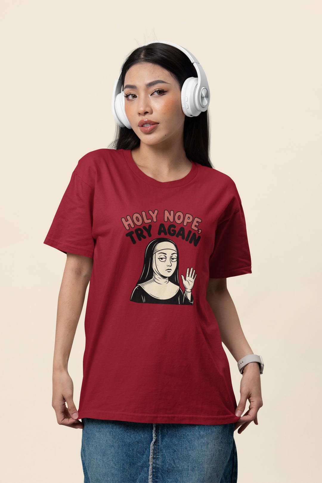 Holy Nope Try Again Nun Shirt – Retro Sarcastic Funny Meme Tee for ...