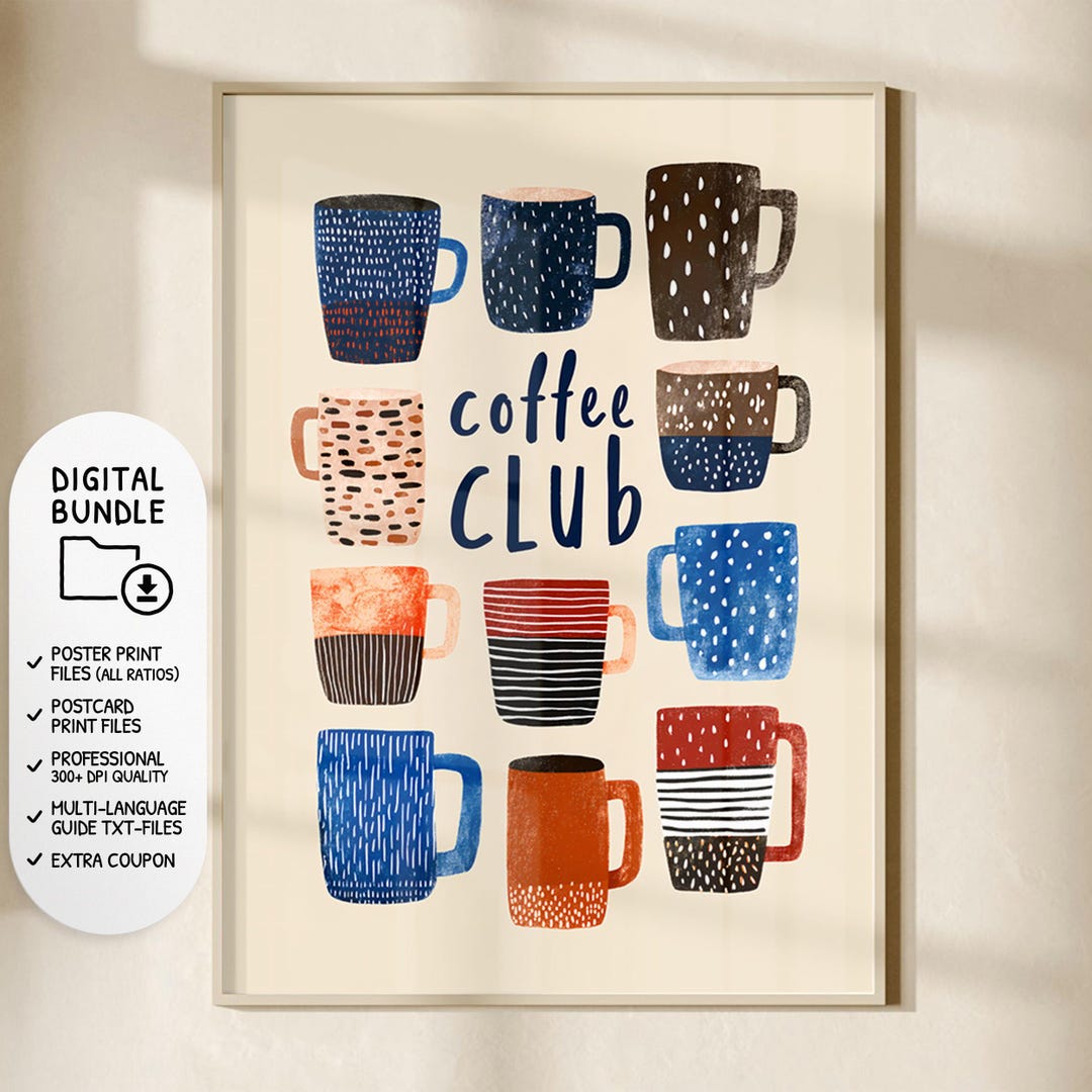 Coffee Club Kitchen Poster – Digital Download | XXL Set: Print Files ...
