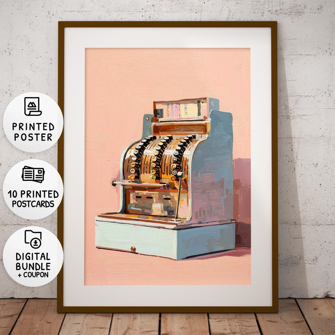 Retro Cash Register – Posters and Postcards | Pink Blue Art Print ...