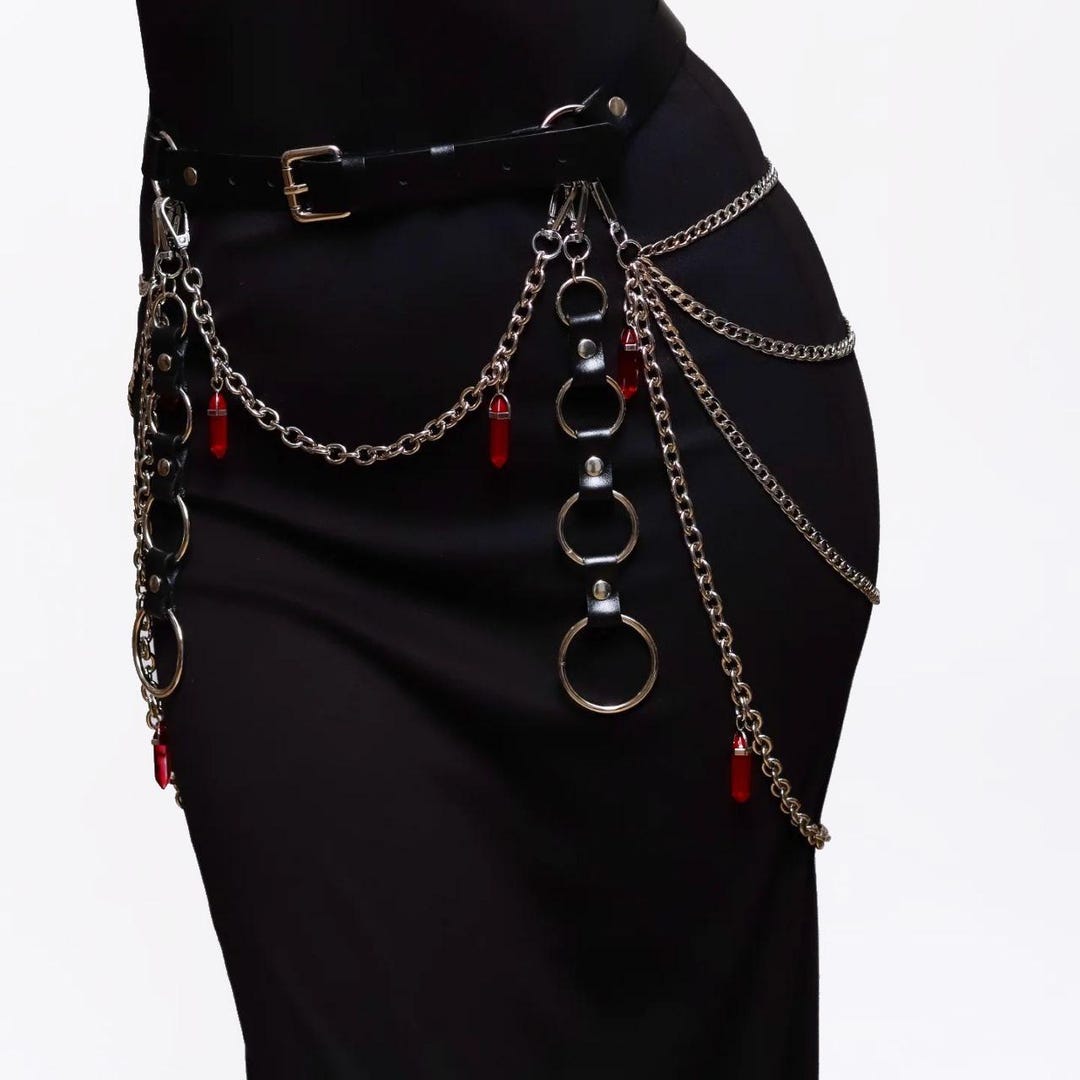 Black Leather Belt With Chatelaine, Waist Chain, Rave Outfit, Corset ...