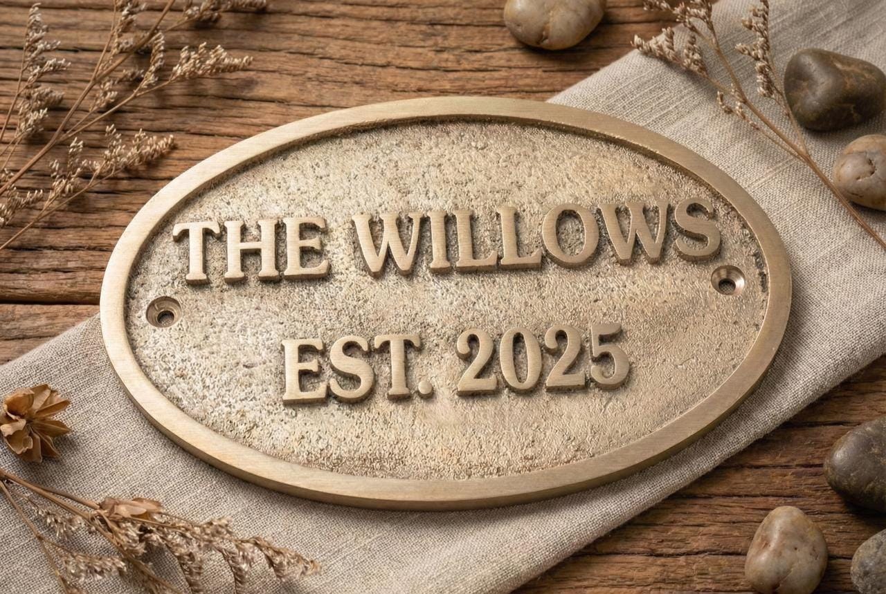 Personalized Brass House Name Plate – Custom Established Year Sign ...