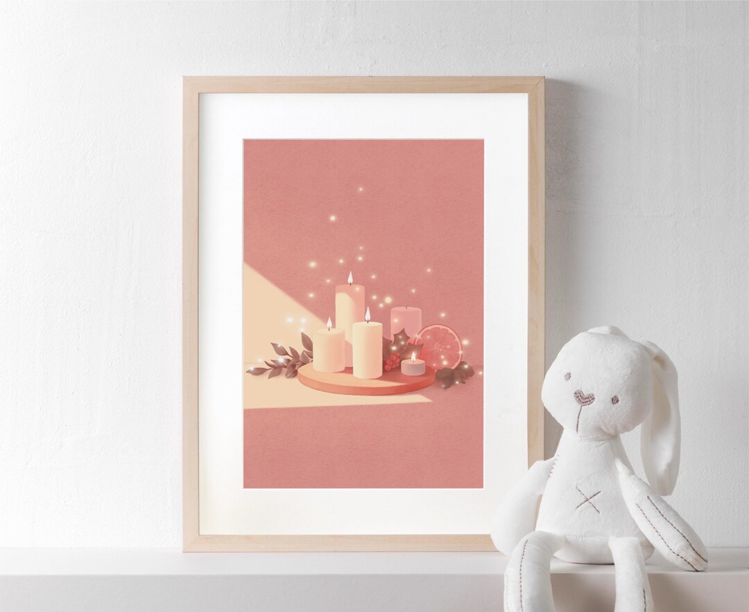 Cozy Christmas Candle Wall Art Printable •winter Candle Illustration ...