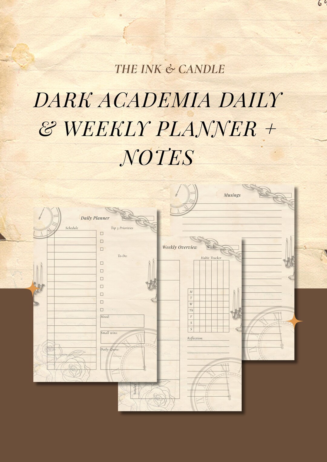 Dark Academia Planner: Daily, Weekly, Notes (printable PDF) - Etsy