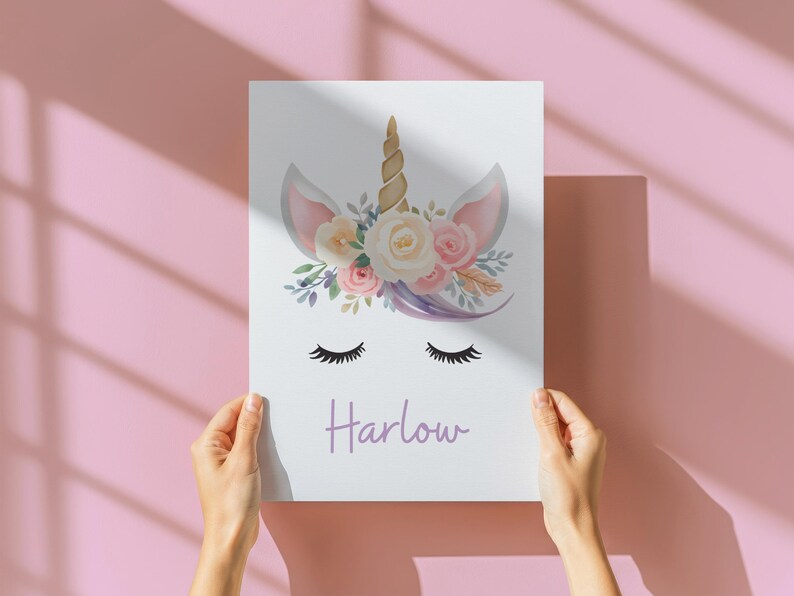 Custom Unicorn Name Sign, Watercolor Floral Nursery Wall Art ...