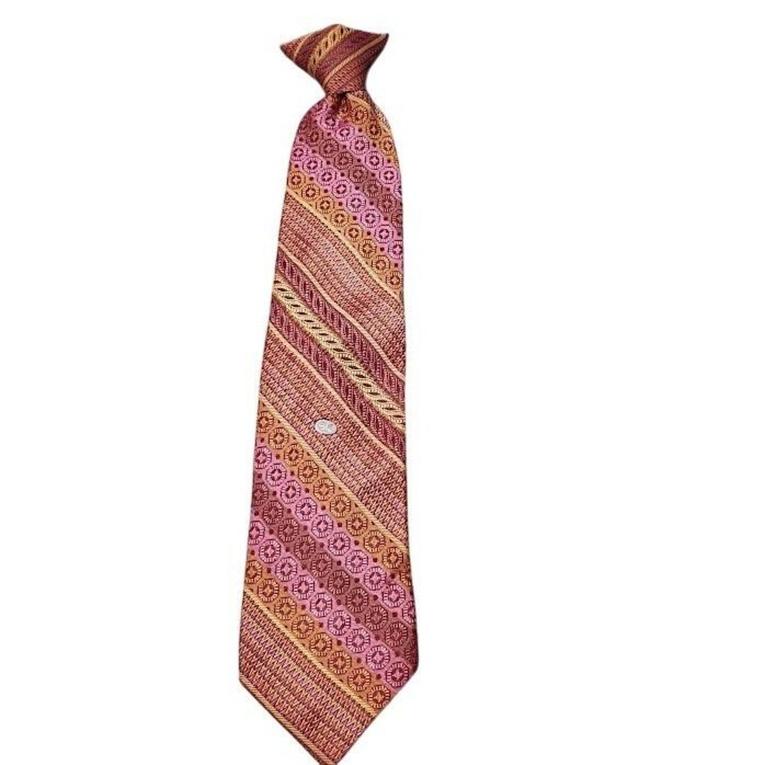 Vintage Tie SNAPPER Snap on Clip on Classic Pink Orange Gold Polyester ...
