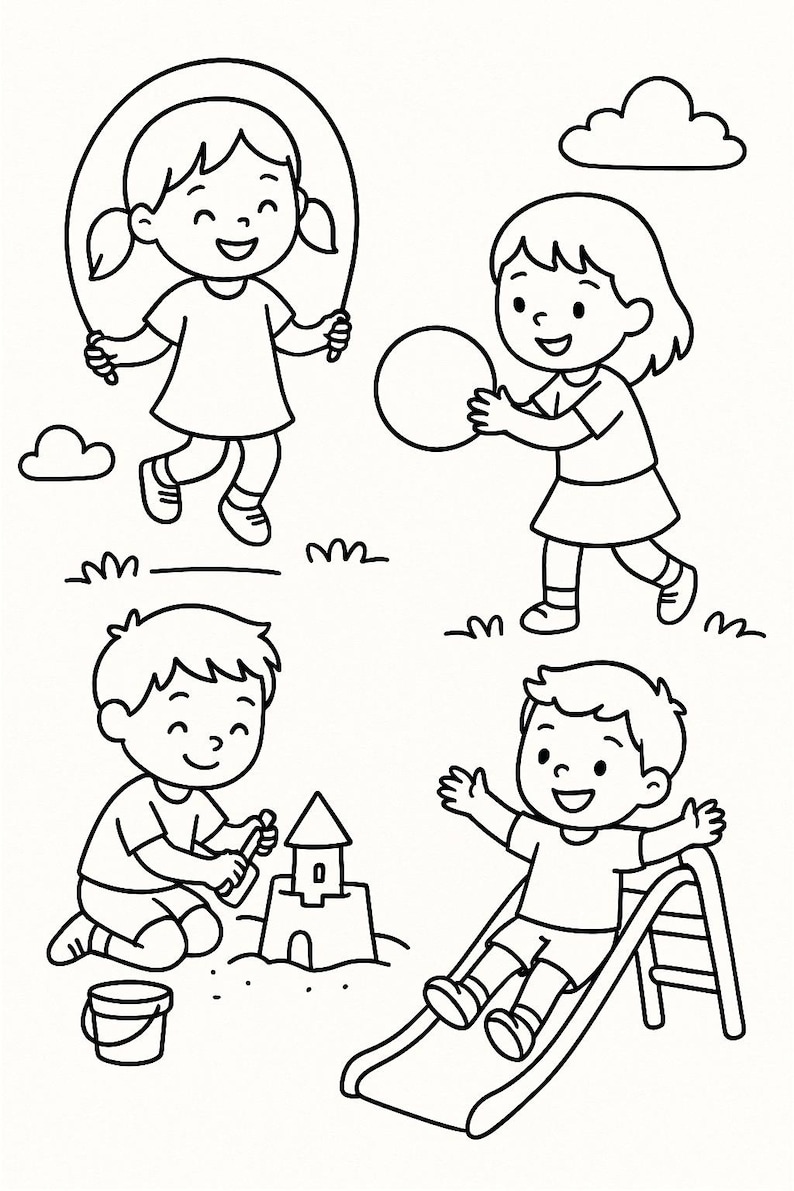 Coloring Book- Kids at Play – Printable Book for Children (30 Fun Pages ...