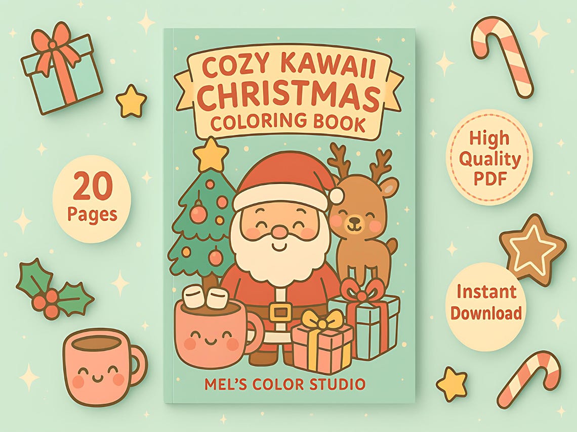 Kawaii Christmas Coloring Book for Kids– Cute Snowman, Gingerbread and ...