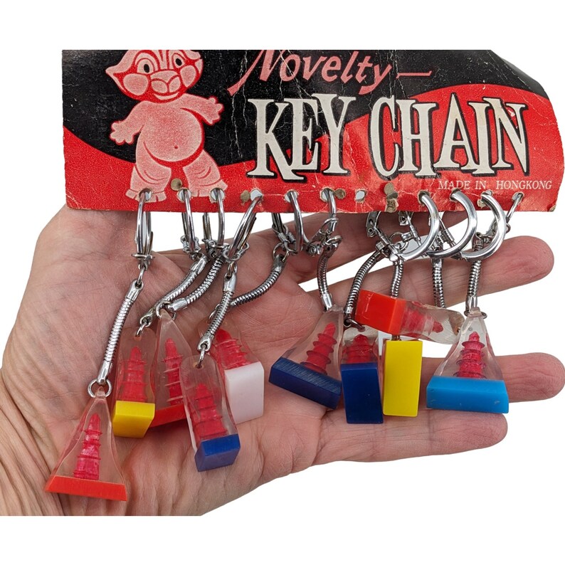 Vintage Store Display Vintage 1960's Kitschy NOVELTY KEY CHAINS Tower ...