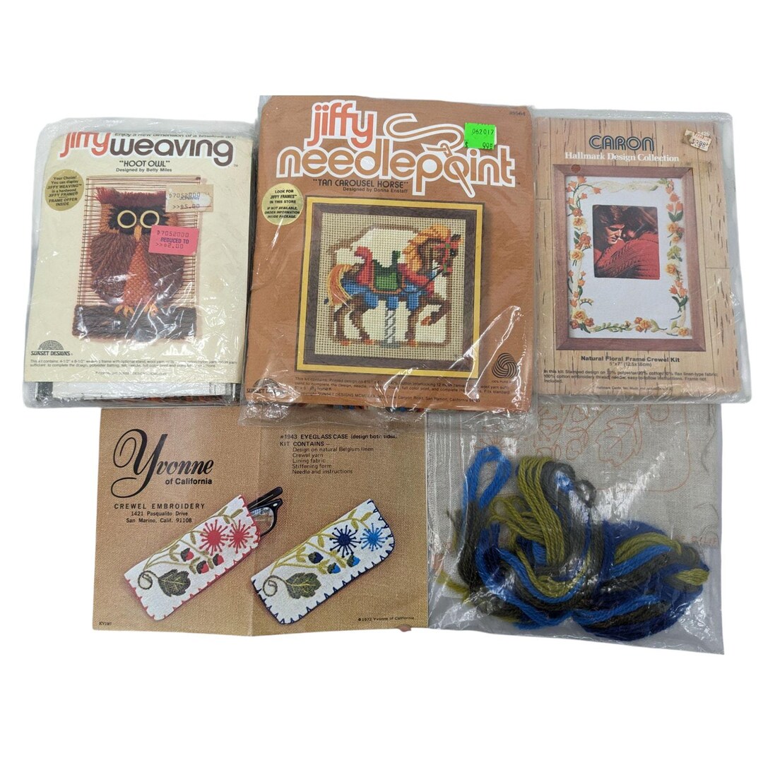 Lot 4 Vintage 70's Crewel Embroidery Needlepoint Weaving Kits JIFFY ...