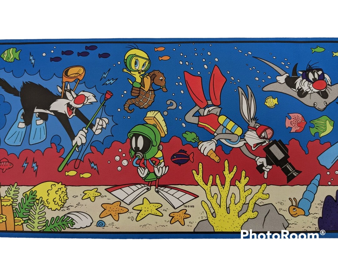 Vintage LOONEY TUNES Wallpaper Border Sylvester Tweety Marvin Bugs Taz ...