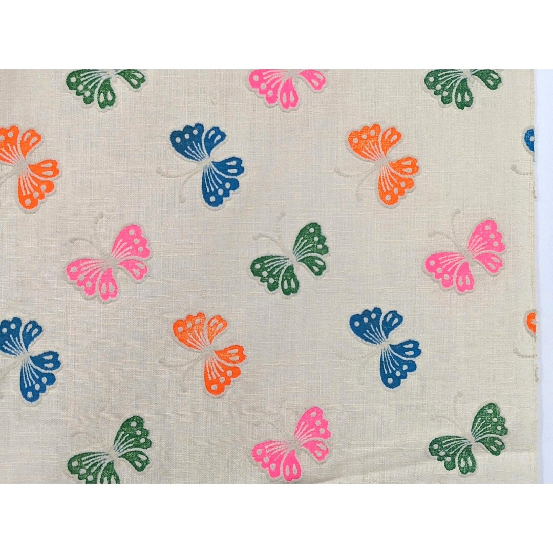 2 Yds Vintage 1970's FLOCKED BUTTERFLY Kettle Cloth Fabric by CONCORD ...