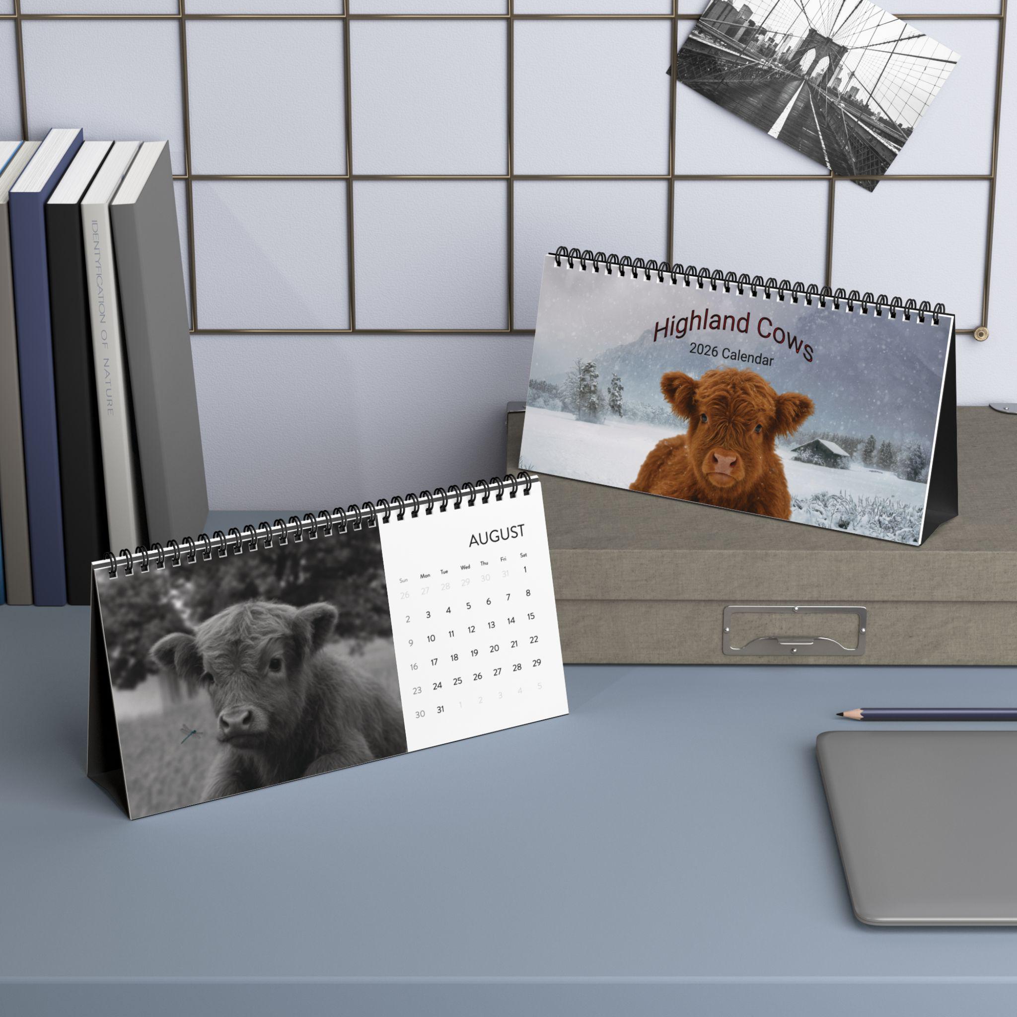 Highland Cows 2026 Desktop Calendar | Desk Planner, Monthly Grid - Etsy ...