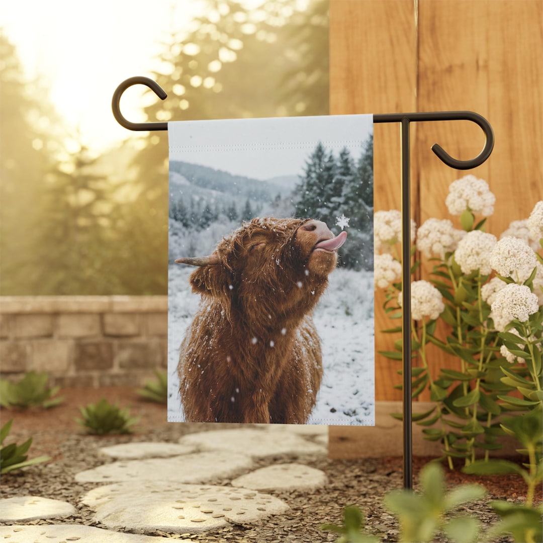 Highland Cow Snowflake Banner Garden & House Banner | Winter Outdoor ...