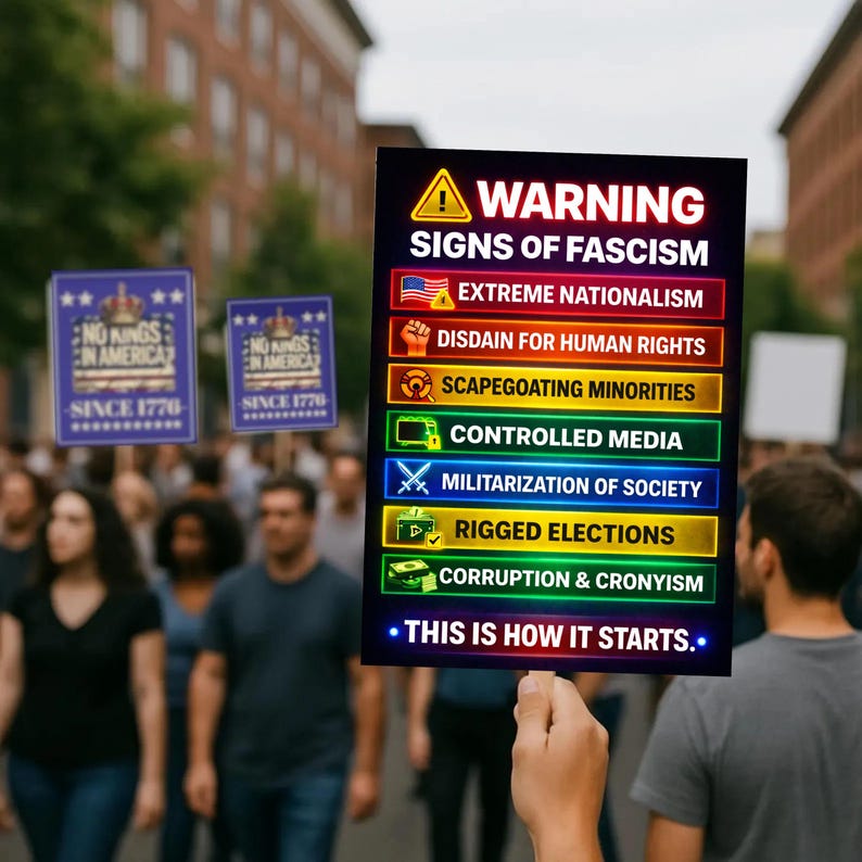 Warning Fascism Signs Poster, Anti-trump Pro-democracy Activist Art ...