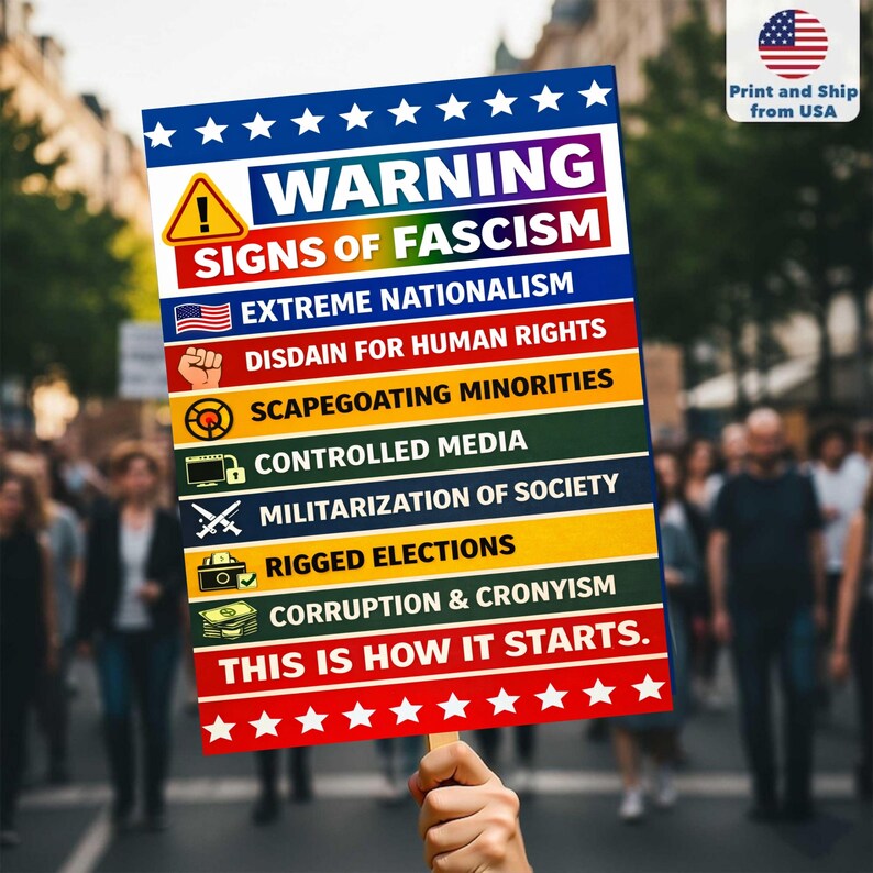 Warning Signs of Fascism Poster, Anti-trump Pro-democracy Political Art ...