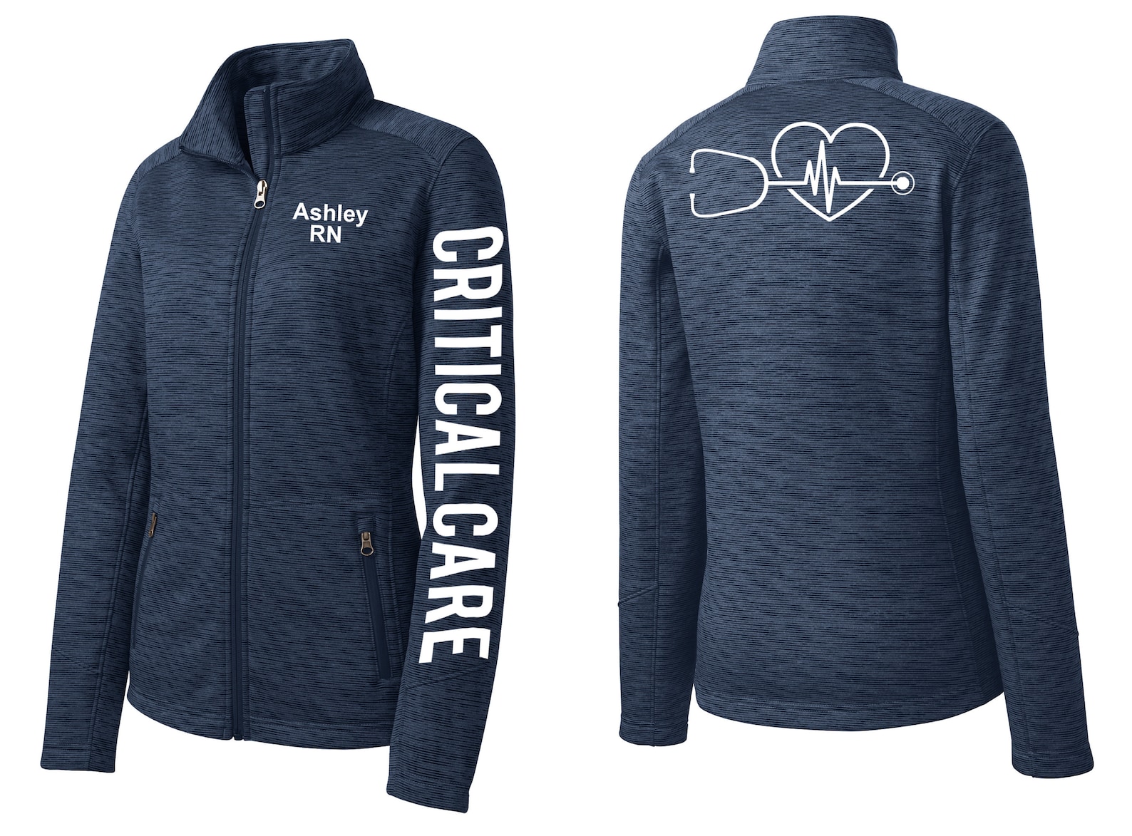 Embroidered Critical Care Nursing Jacket for Women - Heart Stethoscope ...