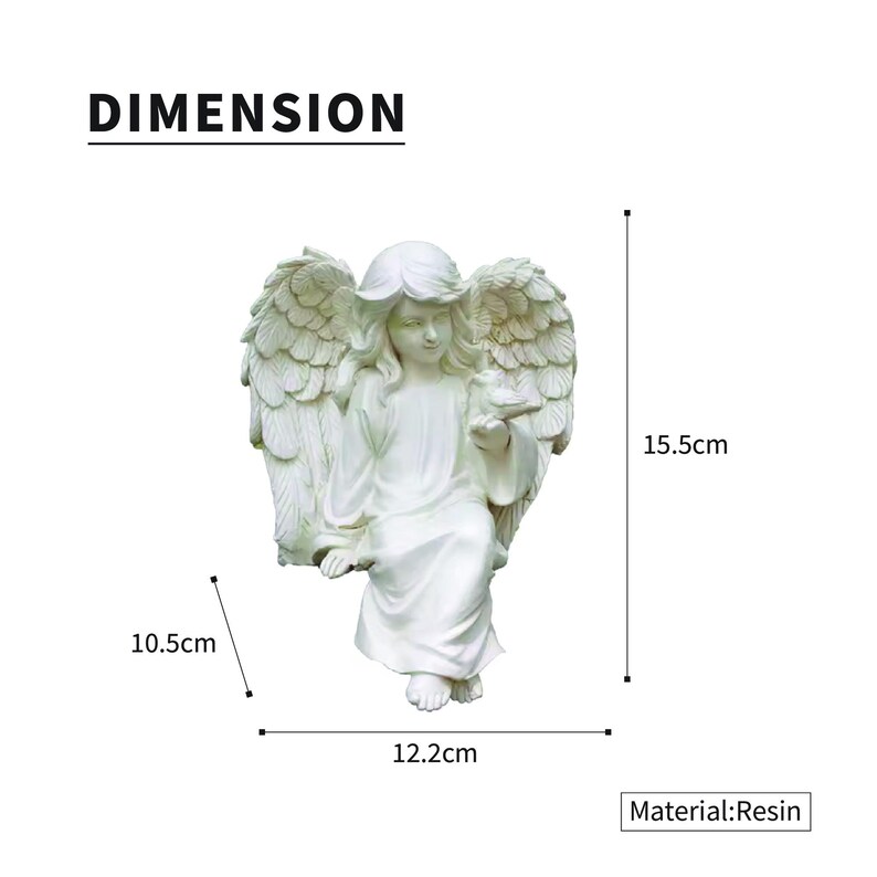 Elegant Angel Statue With Bird, White Resin Garden Angel Figurine ...