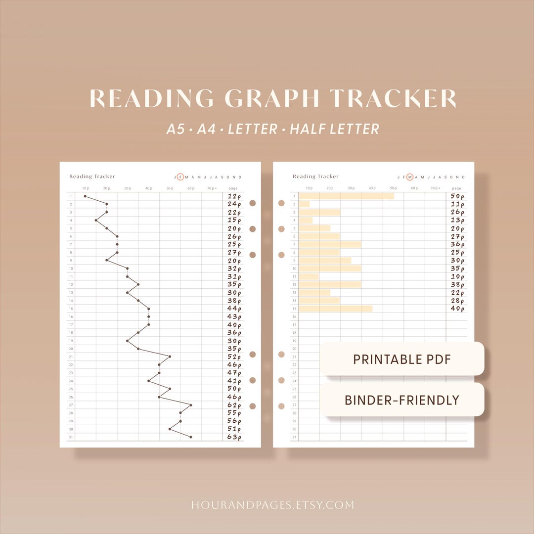 Reading Graph Tracker Printable: Monthly Progress, A5 A4 Half Letter ...