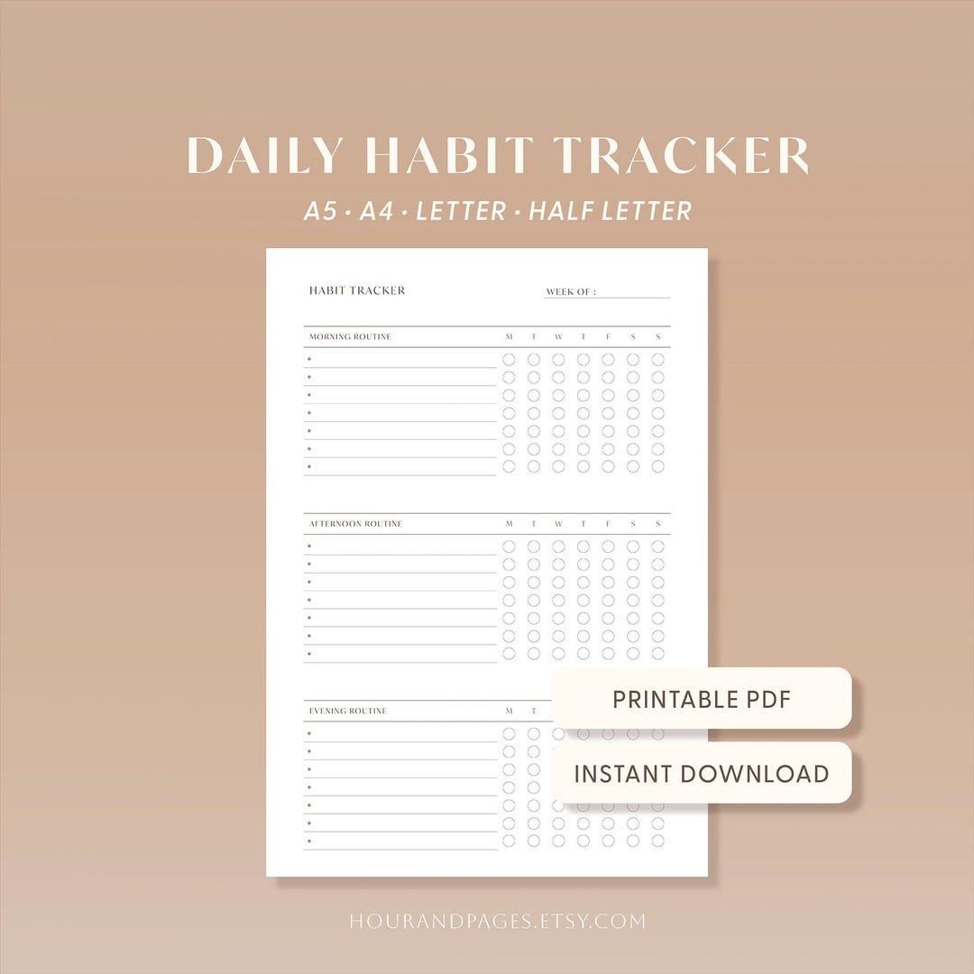 Daily Habit Tracker Printable PDF | Morning, Afternoon, Evening Routine ...