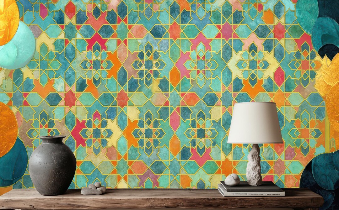 Multicolor Moroccan Wallpaper Mural, Moroccan Mosaic – Accent Wall ...