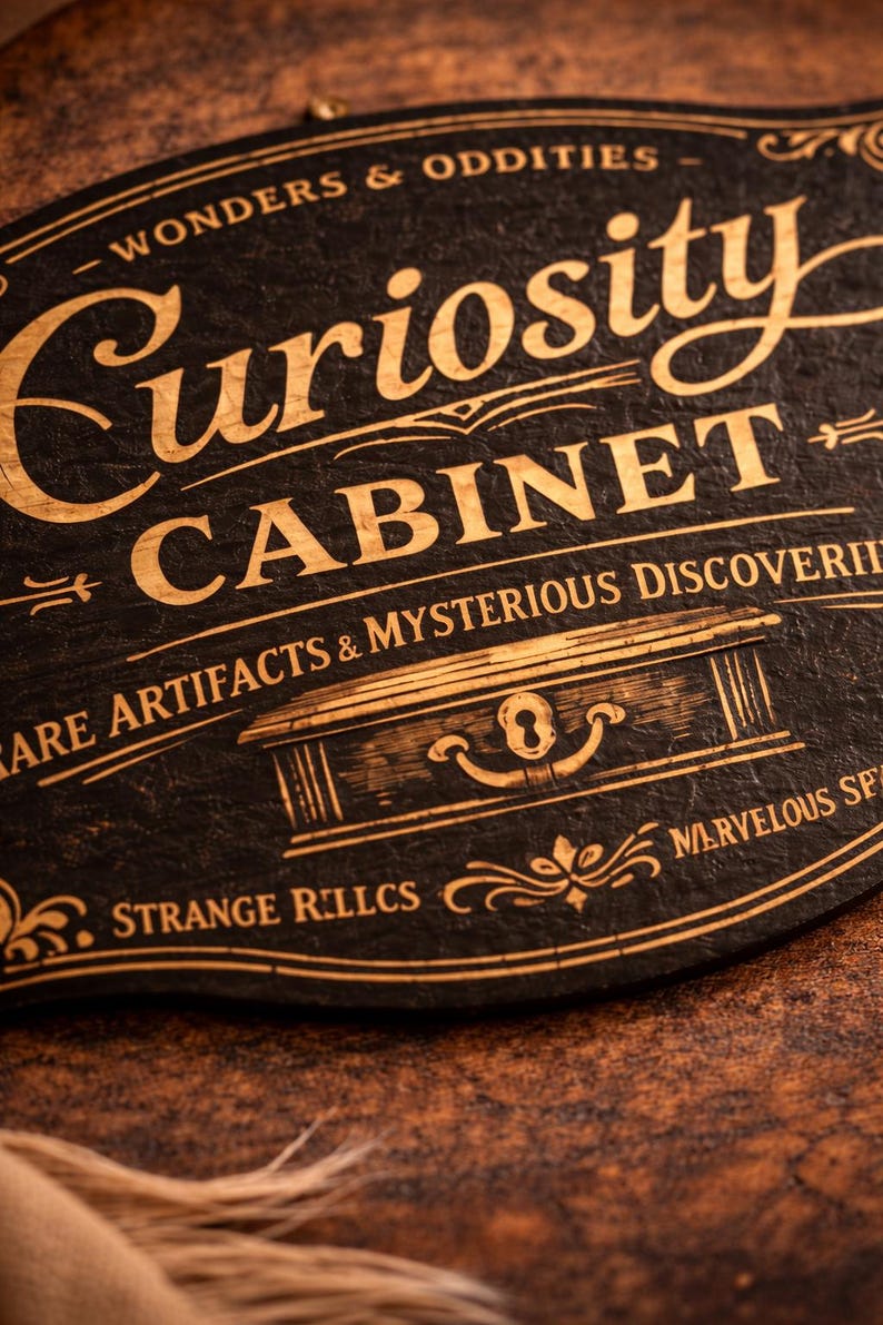 Curiosity Cabinet Wooden Sign - Engraved Gothic Wall Decor - Vintage ...