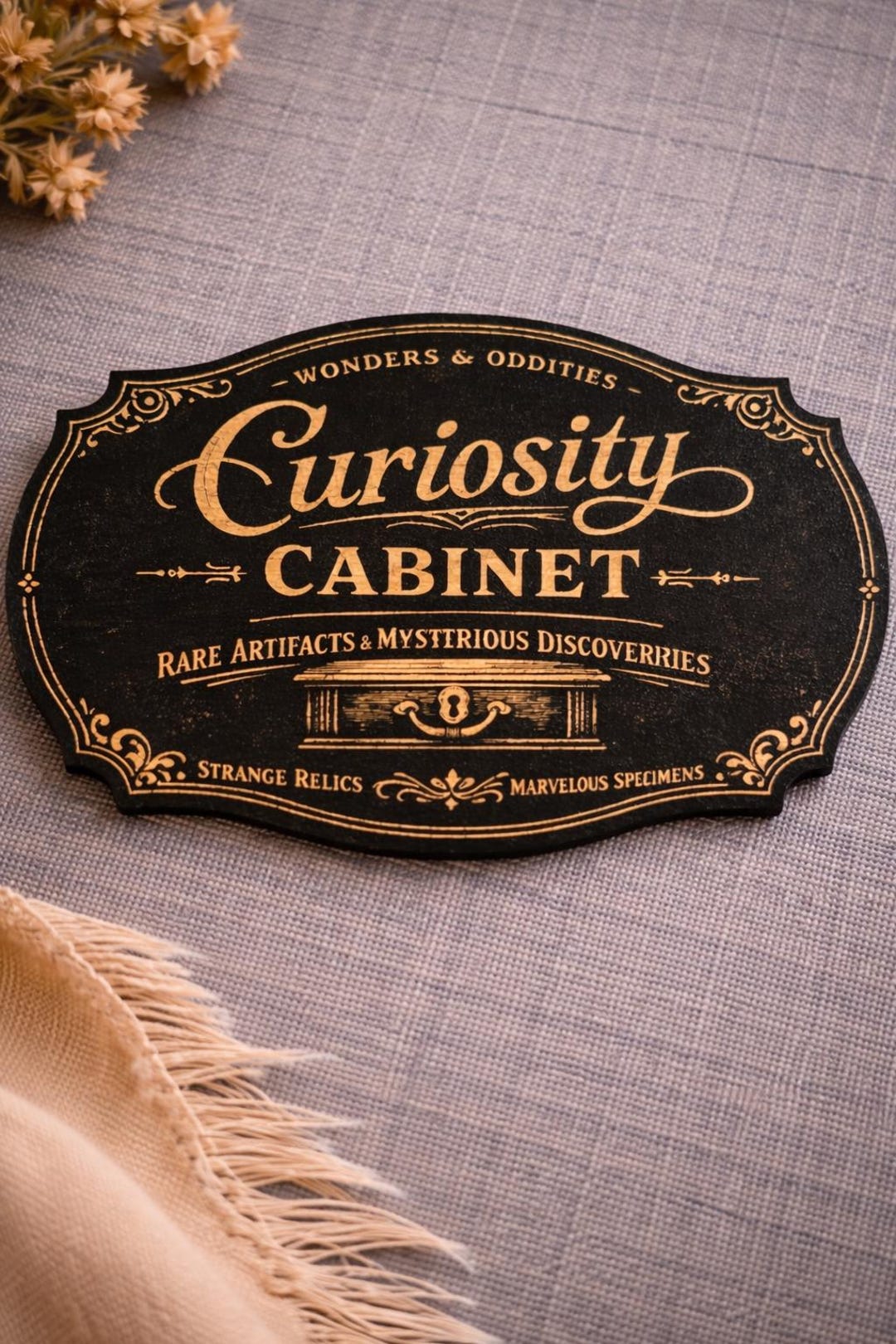 Curiosity Cabinet Wooden Sign - Engraved Gothic Wall Decor - Vintage ...