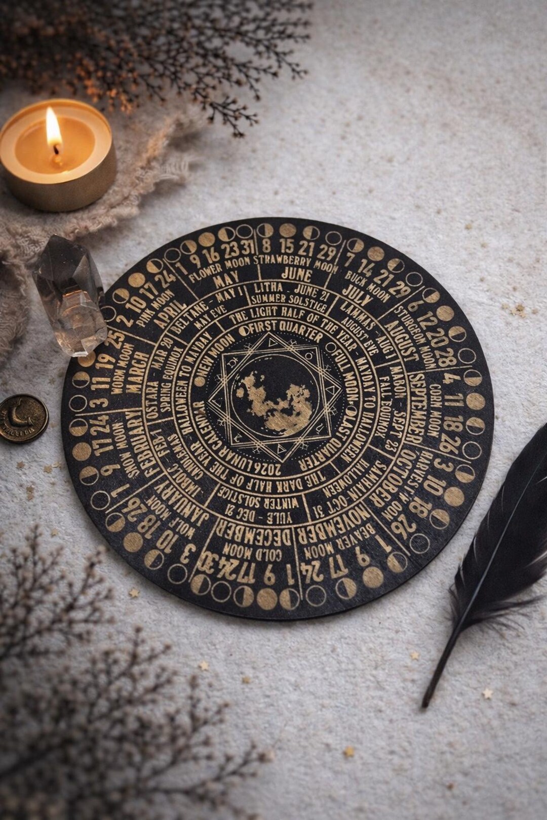 Wooden Lunar Calendar – Moon Wheel – Esoteric & Witchy Decor – 14 Cm - Etsy