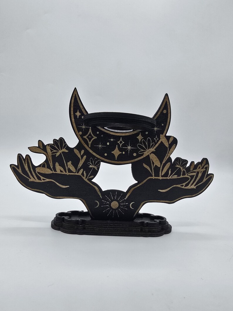 Wooden Crystal Ball Stand – Moon & Sacred Hands Engraved – Sphere ...