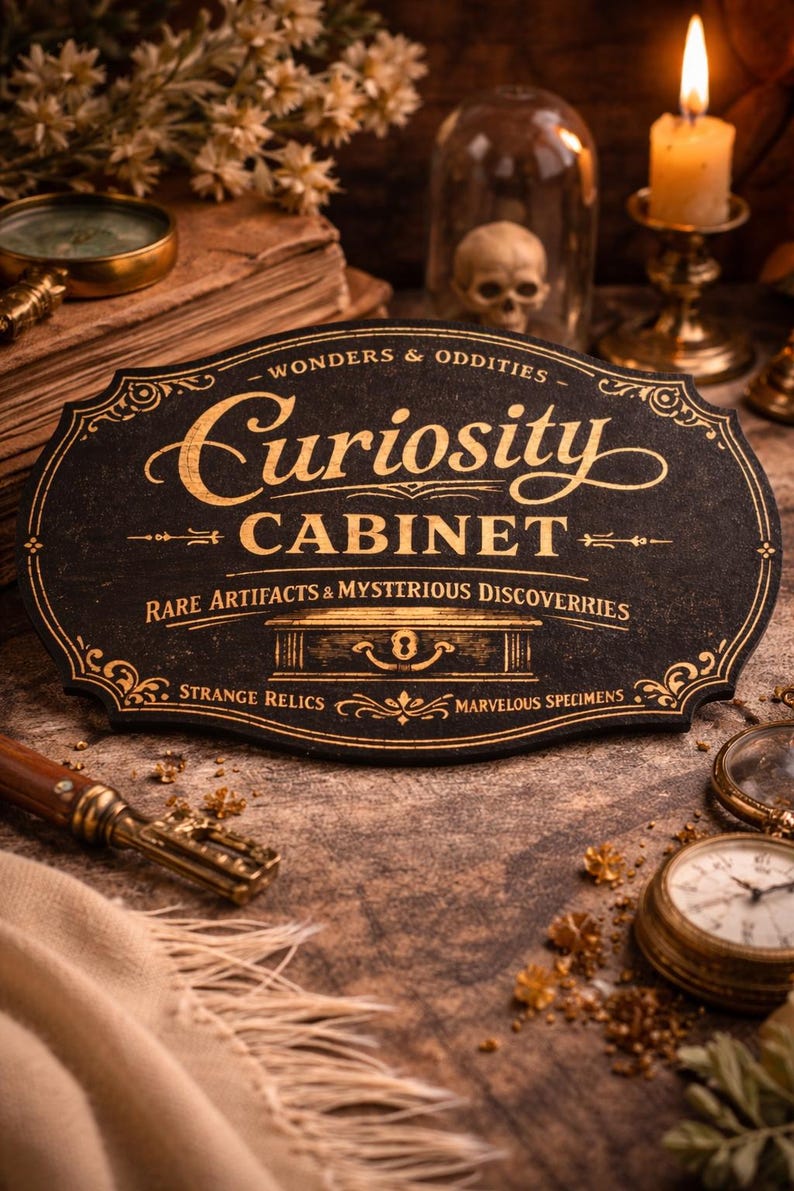 Curiosity Cabinet Wooden Sign - Engraved Gothic Wall Decor - Vintage ...