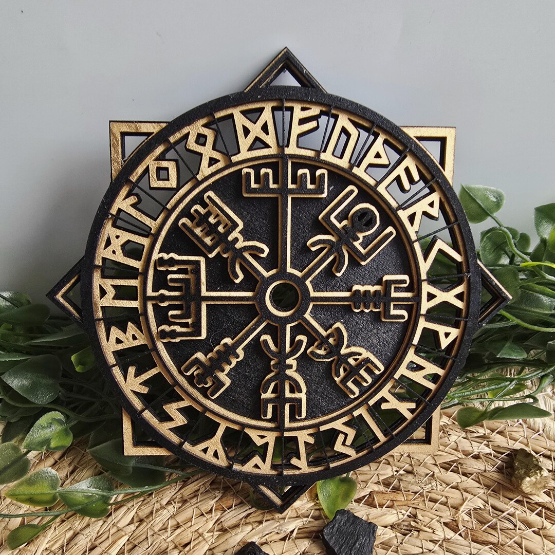 Viking Rune Wheel Wall Art – Norse Symbol Wooden Decor – Pagan ...
