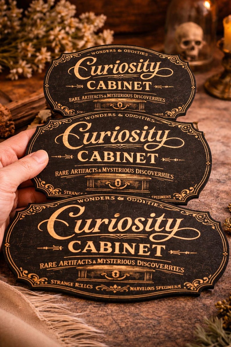 Curiosity Cabinet Wooden Sign - Engraved Gothic Wall Decor - Vintage ...