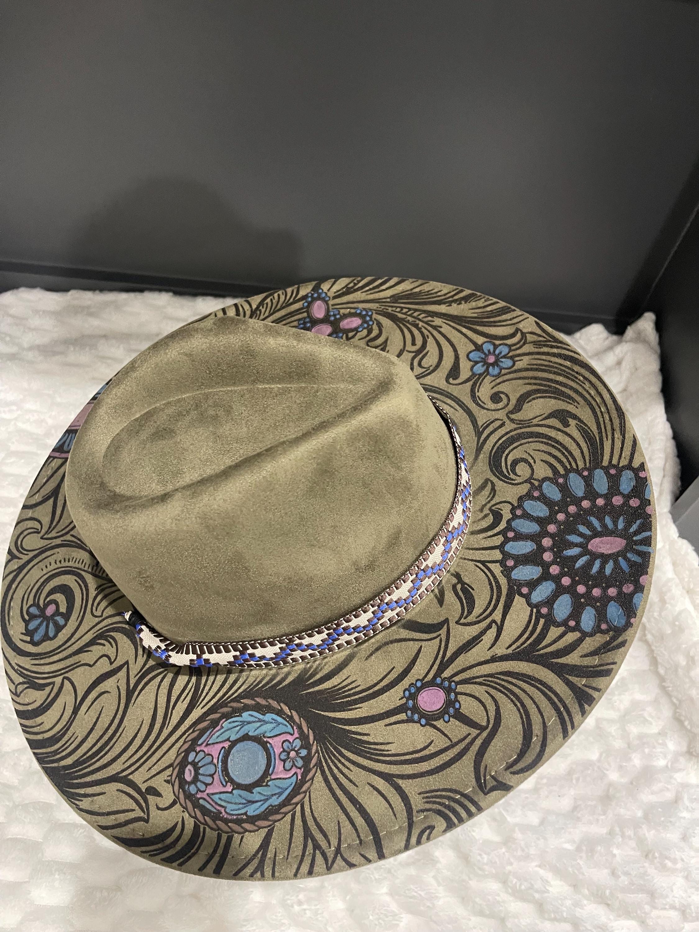Engraved Vegan Suede Fedora • Tooled Floral Western Hat - Etsy