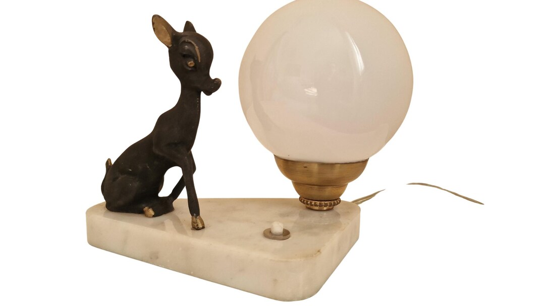 Decorative Fawn Animal Lamp With an Opaline Shade on a Marble Base. - Etsy