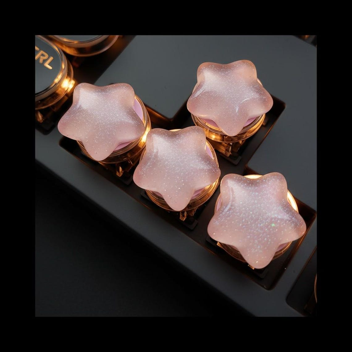 Kawaii Resin Star Keycaps | Glitter Artisan Keyboard DIY Accessories ...