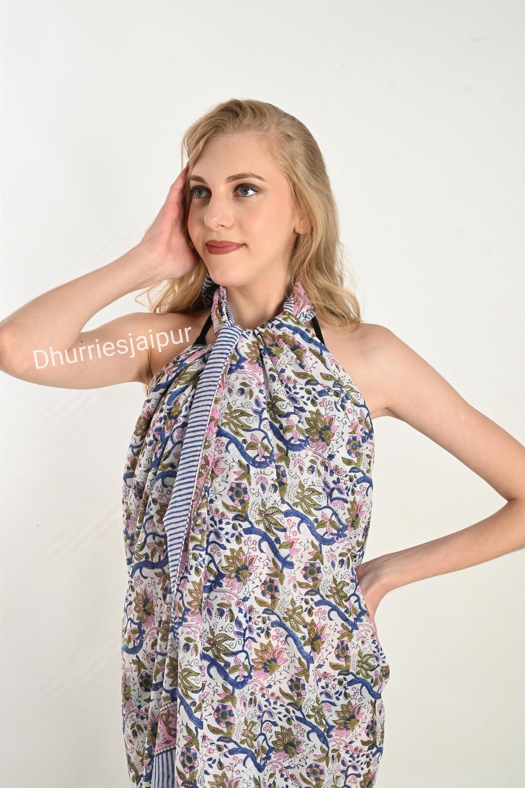 Hand Block Printed Cotton Sarong, Indian Block Printed Cotton Sarong ...