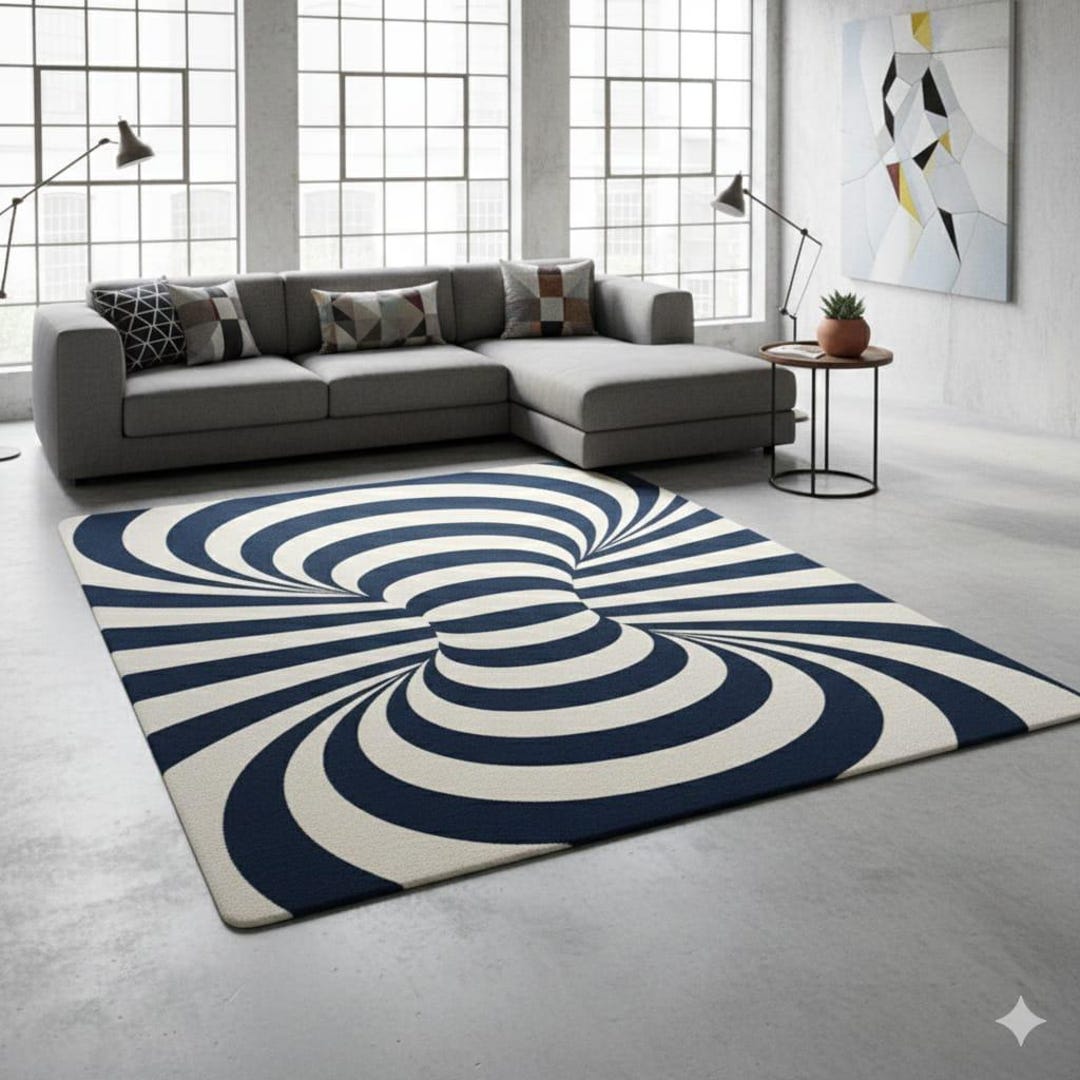 3D Optical Illusion Area Rug - Modern Black and White Swirl Carpet ...