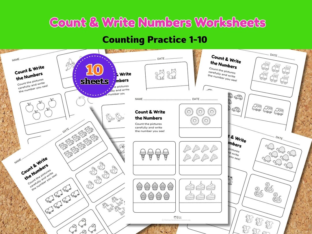 Count and Write Numbers 1-10 Worksheets – Preschool Math (A4 & US ...