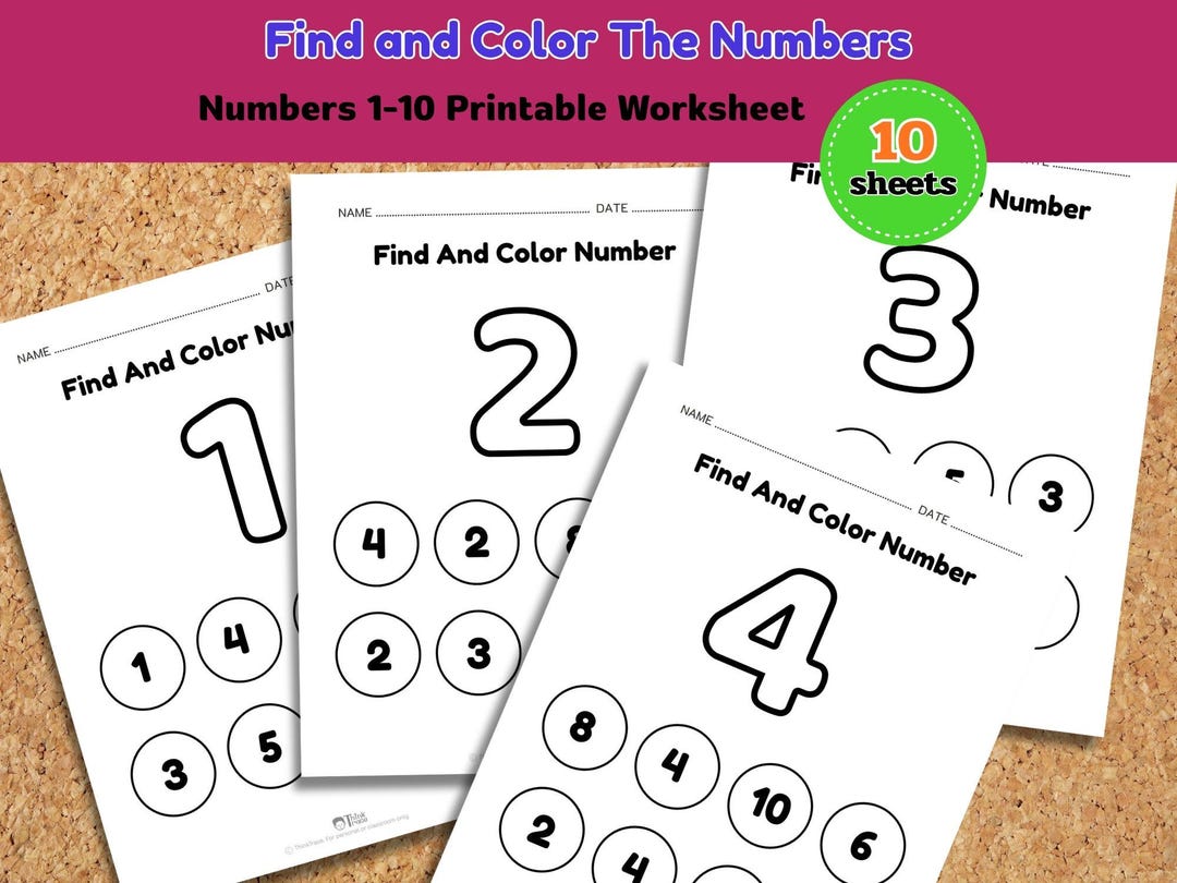 Numbers 1-10 Find & Color Worksheets – Preschool Math Activity (PDF ...