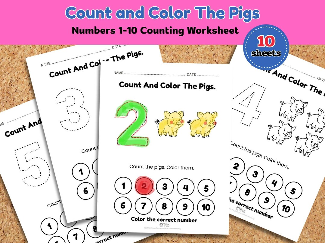 Pig Count and Color 1–10 Printable Worksheet | Preschool Math Counting ...
