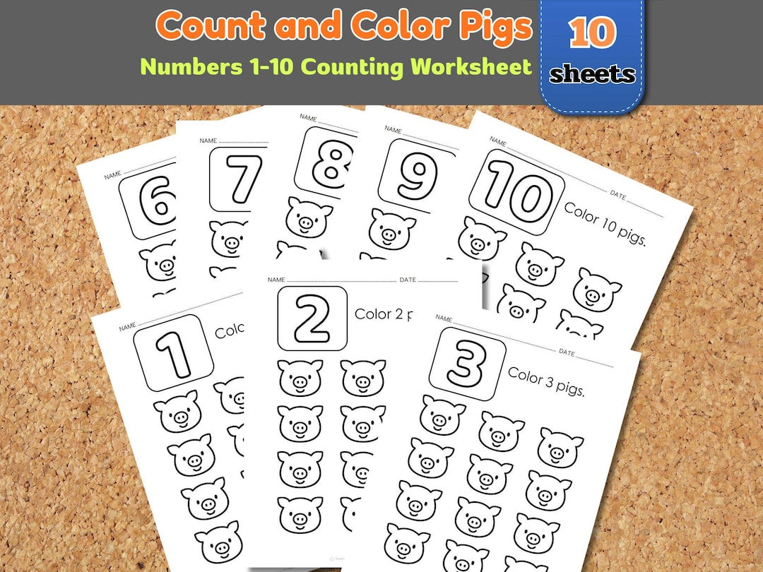 Counting Pigs Worksheet | Count and Color Numbers 1–10 | Preschool ...