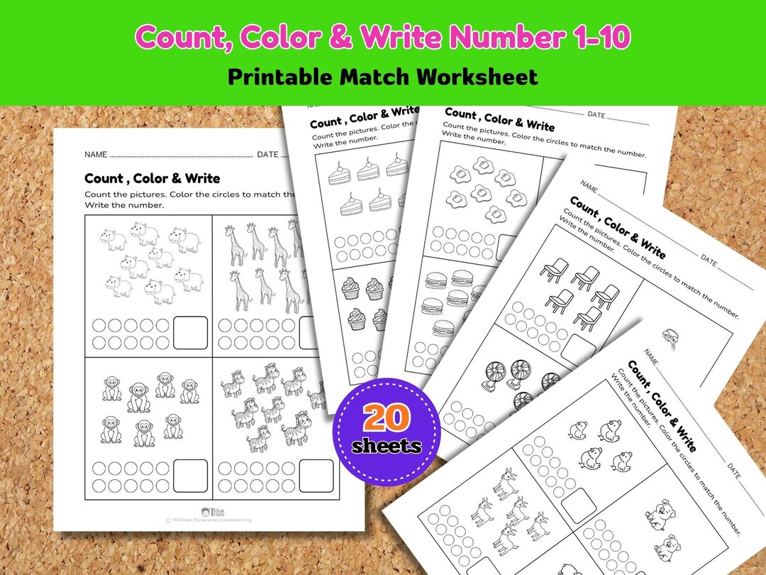 Numbers 1-10 Worksheet – Count, Color & Write (printable Digital ...