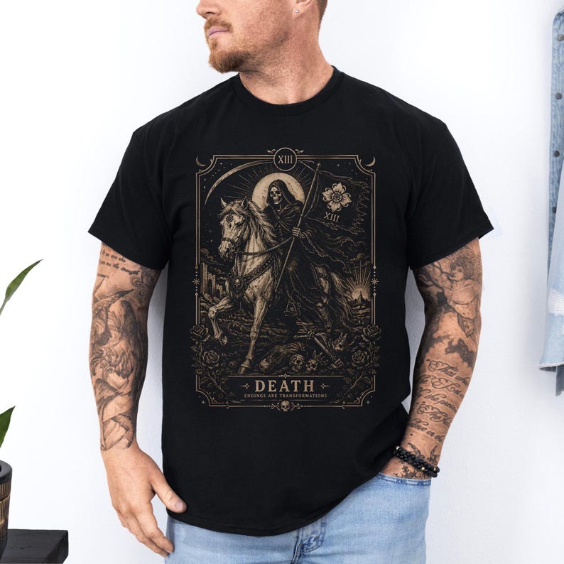 Death Tarot Card Shirt: Gothic Grim Reaper Tee | XIII Arcana Occult ...