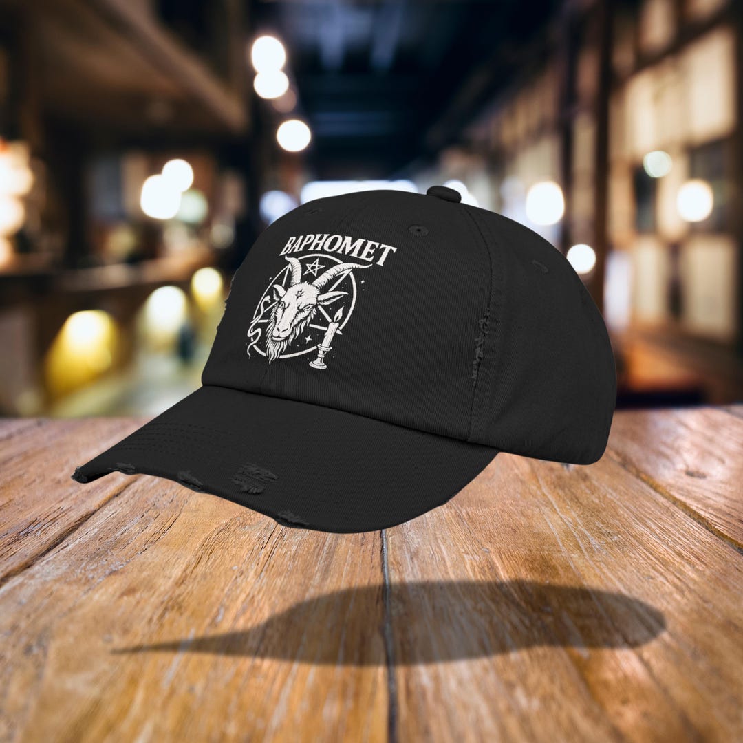 Baphomet Cap Gothic Gift, Satanic Goat Head Hat, Occult Pentagram ...