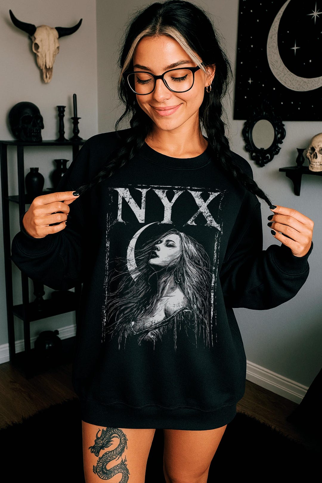 Nyx Goddess Sweatshirt: Gothic Witch Crewneck | Pagan Wiccan Dark ...