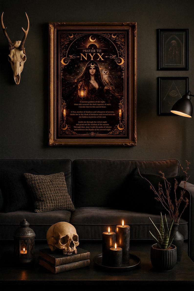 Prayer to Nyx Goddess Poster: Witchy Night Goddess Art | Pagan Wiccan ...