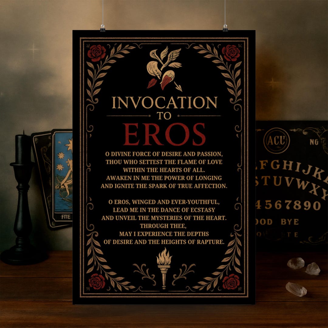 Invocation to Eros Poster: Greek Love God Witchcraft Art | Pagan Wiccan ...